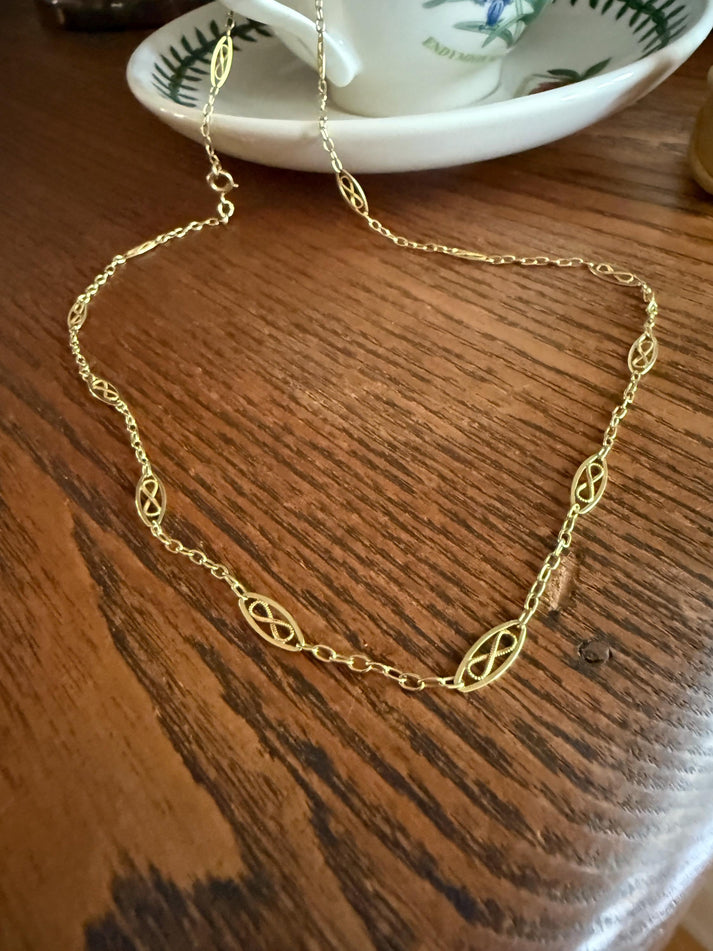 Dainty French Vintage to Art Deco Antique Chain 18k Gold Solid Oval Al ...