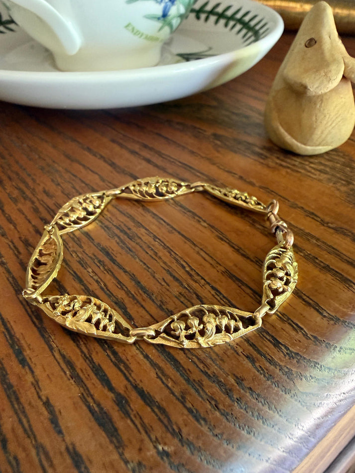 Rare BLEEDING HEARTS Floral Link Bracelet Antique French Heavy 10g 18k ...